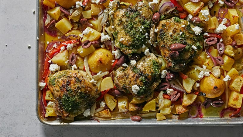 Greek Style Chicken With Feta Olives And Potatoes Recipe Pcc Community Markets